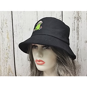 Enodtter Frog with Mushroom Embroidered Bucket Hat for Men Women Girl, Black Summer Travel Fisherman Beach Sun Hat Embroidery Outdoor Cap Unisex