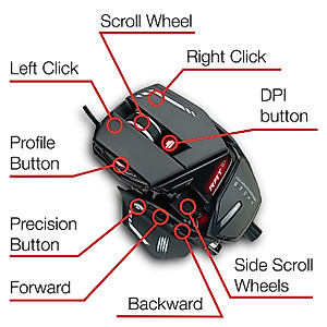 Mad Catz R.A.T. 8+ Adjustable Wired Gaming Mouse - 16000 DPI - 11 Programmable Buttons - 4 User Profiles Stored Directly - Customize RGB LED - Additional Palm Rests and Pinky Supports - Black