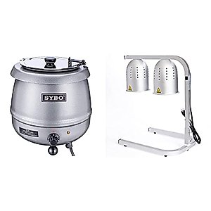 SYBO Stainless Steel Soup Kettle with Hinged Lid and Insert Pot, 10.5 Quarts, Commercial Grade & DL2112 Commercial Grade Food Heat Lamp Portable Electric Food Warmer 2-Bulb with Free-Standing,Silver
