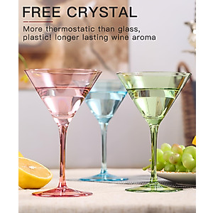 Physkoa Valentine's Day Gifts-Colored Martini Glasses Set | 7oz | Hand Blown Crystal Martini Glasses | Art Deco Cocktail Glasses Set | Versatile Tall Cocktail Glasses | Colorful Cocktail Glass