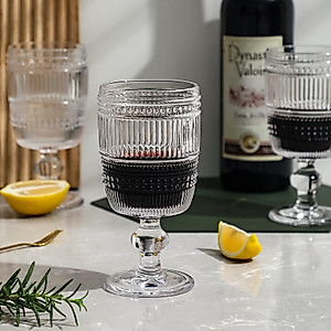 G Pearl and Ribbed Vintage Goblets, Iced Tea Goblets 10.5 oz. set of 6 Water Goblets Beverage Glass Set for Wine Soda Juice Drinking Glass with Stem, Perfect for Dinner Parties Bars Restaurants