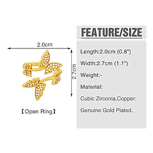 Aisza 18K Gold-Plated Butterfly Rings - Vintage Wrap Stacking Statement Rings with Finest Cubic Zirconia for Women Adjustable Open Rings (Butterfly Gold)