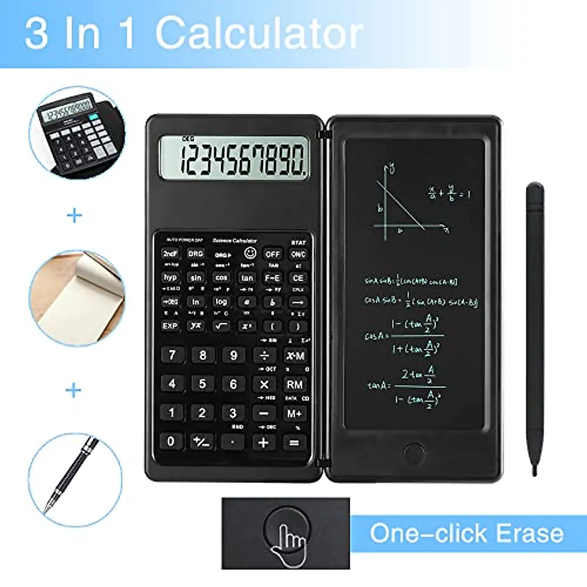 Scientific Calculators，Lvesunny Multifunctional Scientific Calculator with Notepad, 10-Digit Large Screen, Perfect School Supplies for Students, Ideal for Basic Math Learning(Black)