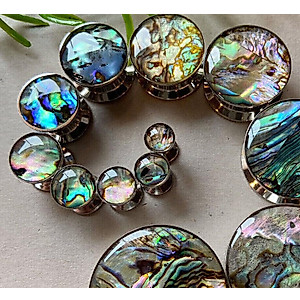 Lobal Domination PAIR Abalone Inlay Steel Screw Fit Plugs Tunnels Earlets Gauges Pierced Body Jewelry (6g (4mm))