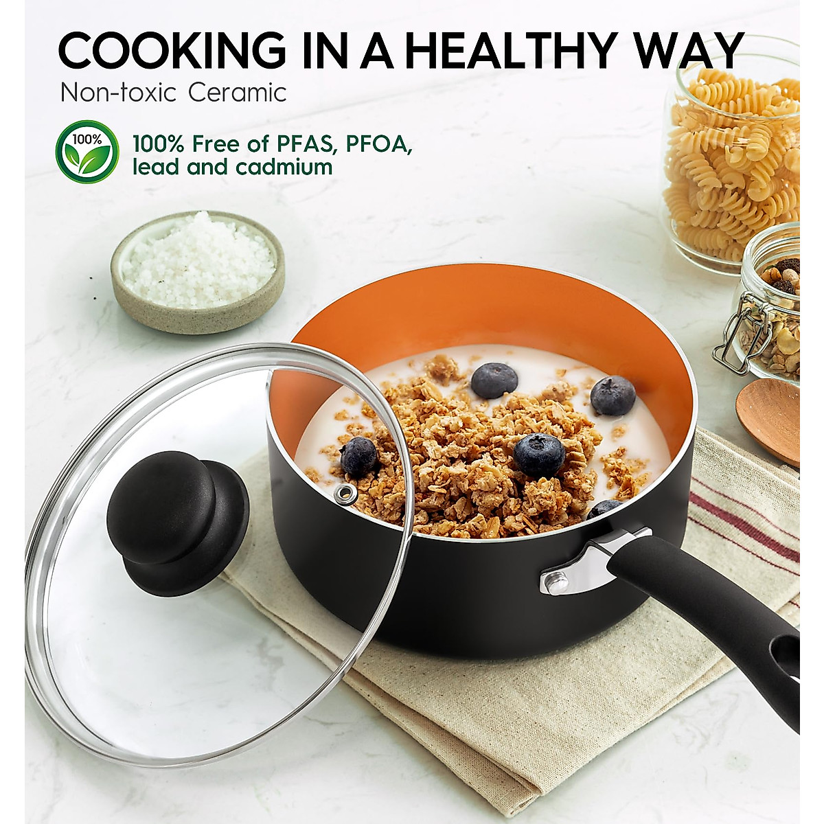 MICHELANGELO Nonstick Sauce Pan With Lid, 1QT&2QT&3QT Ceramic Saucepan, Copper Saucepans,PFAS-FREE Pot Set,Small Pots For Cooking,Multipurpose Cooking Pots Set For Home Kitchen,Dishwasher Safe