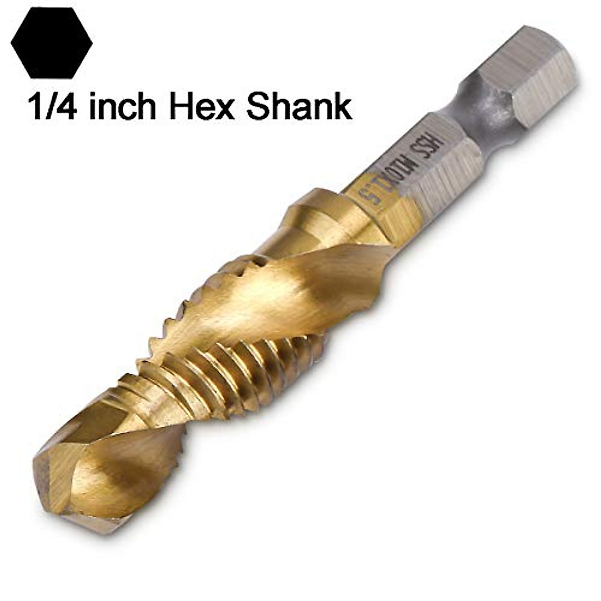 YDLQWCZ Combination Drill Tap Bit Set 6 Piece Hex Shank Quick Change HSS Titanium Coated Spiral Tap Drill Bit Include M3 M4 M5 M6 M8 M10 Spiral Screw Tap Set