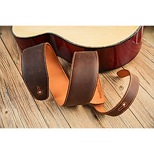 Jeereal Full Grain Genuine Padded Leather Guitar Strap (2.75inches Width) for Electric, Acoustic, and Bass Guitars (Red Brown)