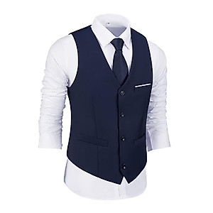 Men's 2 Piece Suit Slim Fit Wedding Groomsmen Suits Vest Pants Set Casual Business Tux Waistcoat and Trousers Navy Blue XXL