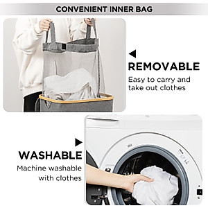 Famyards Laundry Hamper with Lid, 100L Large Laundry Basket with Bamboo Handles and Removable Inner Bag, Collapsible Dirty Clothes Hamper Laundry Bin for Bathroom, Bedroom, Dorm Laundry Room(Grey)