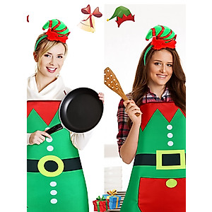 SATINIOR 4 Pieces Christmas Elf Apron and Santa Elf Hat Headbands Cute Kitchen Cooking Aprons Christmas Costume Accessories for Fancy Dress Party Thanksgiving Day Multicolor