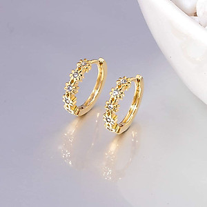 CiNily Small Gold Hoop Earrings for Women Flower Cubic Zirconia Huggie Earrings Hypoallergenic 14K Yellow Gold Plated Cartilage Earrings