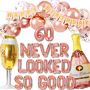 Rose Gold 60 Never Looked So Good Decoration Banner Women Birthday Gift 60th Birthday Decoration 60th Birthday Party Supplies 60th Birthday Gifts for Her