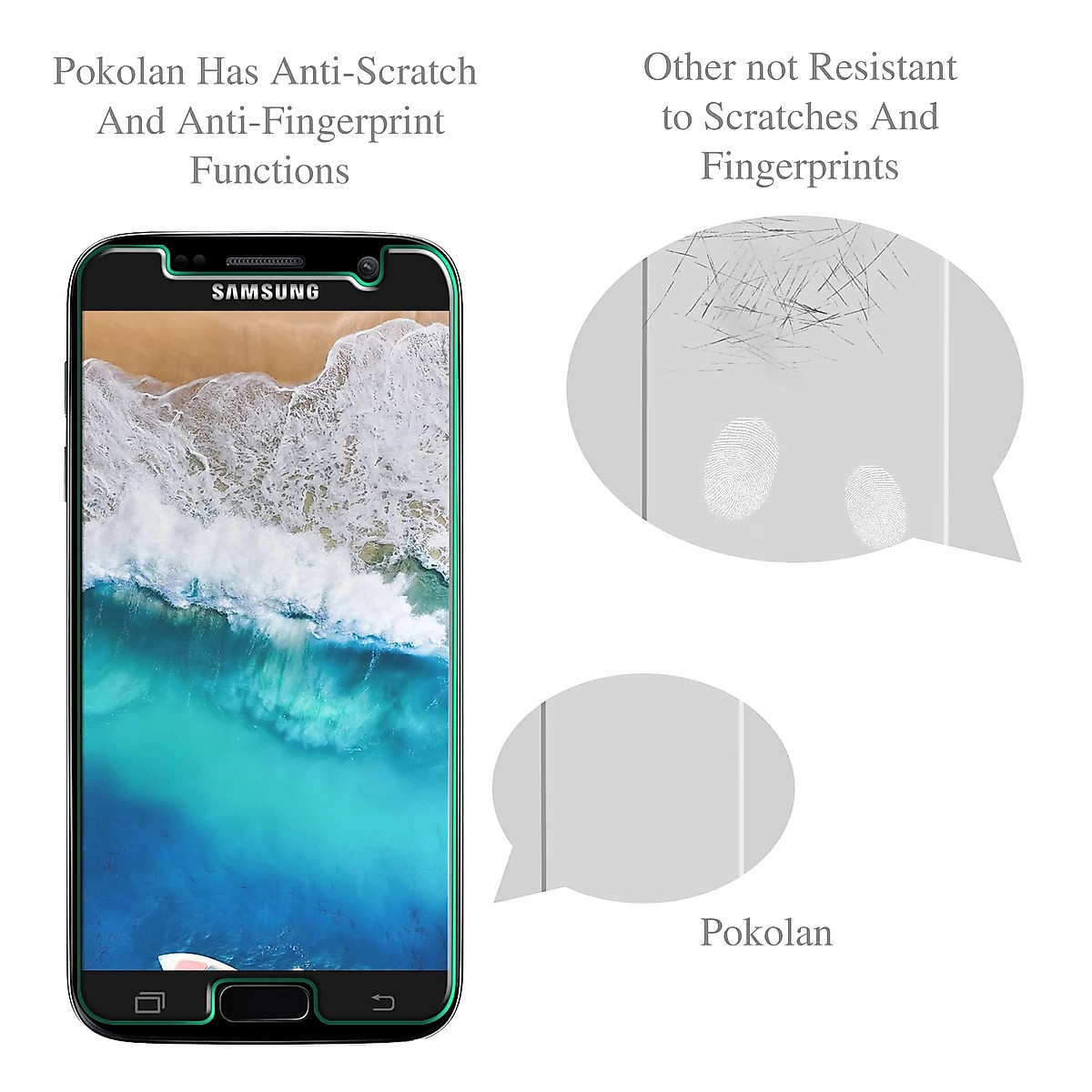 Pokolan [3-Pack] Screen Protector for Samsung Galaxy S7 Tempered Glass, 9H Hardness, Anti Scratch, Bubbles Free, Case Friendly