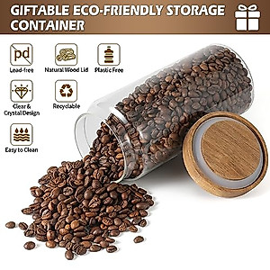 Patoper Glass Coffee Jars with Spoons 40oz /1200ml,Clear Storage Canister with Wooden Lid Round Glass Food Jar for Pantry Sugar Tea Coffee Bean Spice Nuts (Bead Lid-40oz-1 PACK)