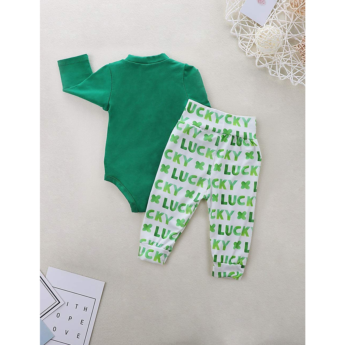 KANGKANG St Patricks Day Baby Boy Outfit 3-6 Months My First St Patricks Day Baby Boy Outfit Bodysuit Green Romper Lucky Pants