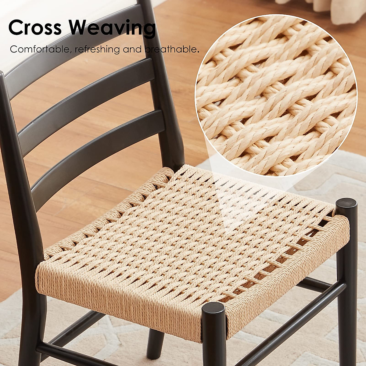 STARY Wood Rattan Dining Room Chairs with Comfortable Woven Seat,Fully-Assembled