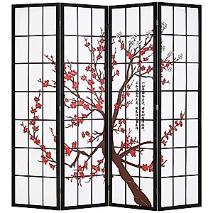 FDW Room Divider 6Ft Folding Privacy Divider 4 Panel Oriental Shoji Screen Wall Divider Wood Divider Portable Freestanding Partition Screen,White