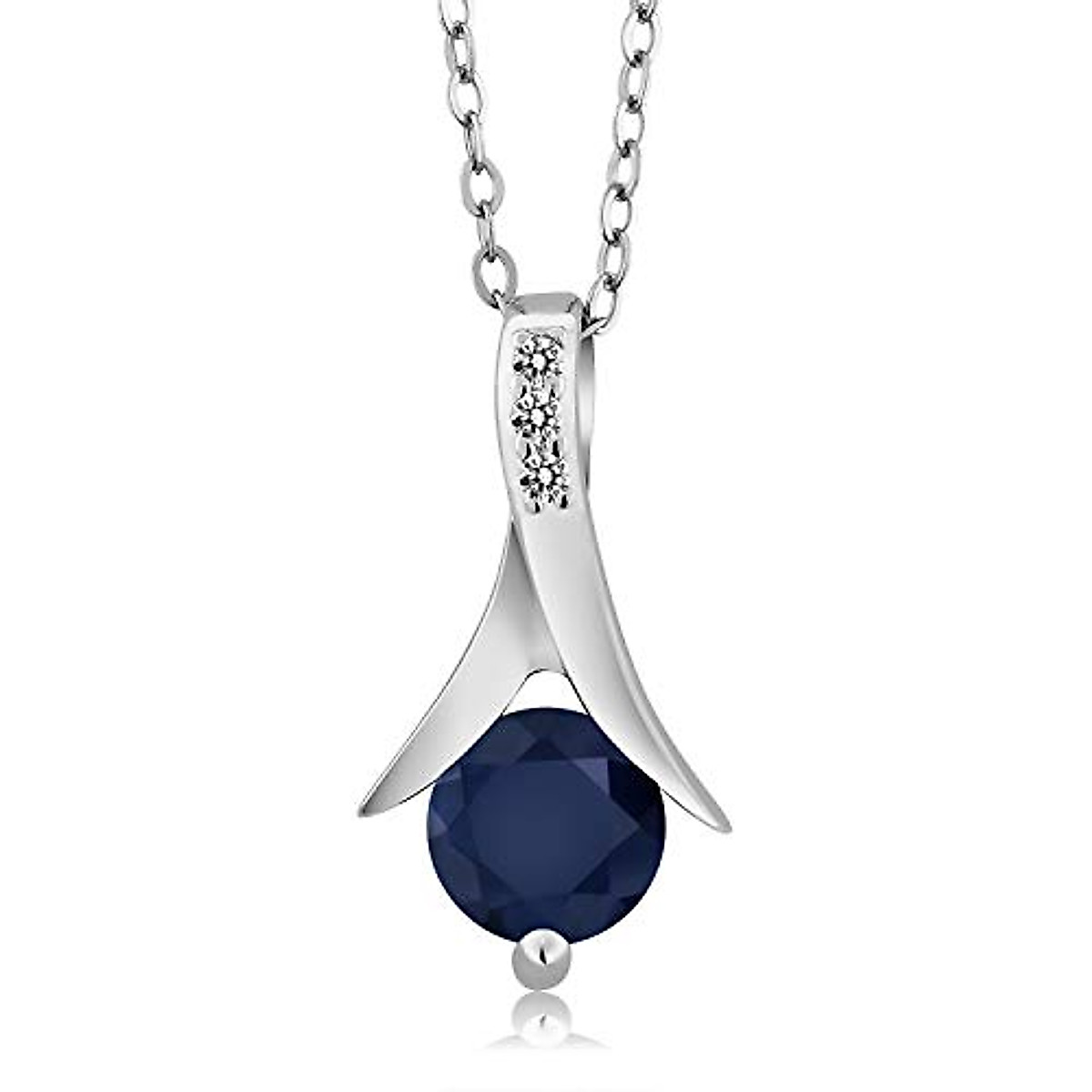 Gem Stone King 925 Sterling Silver Blue Sapphire and White Diamond Pendant and Earrings Jewelry Set For Women (3.05 Cttw, with 18 Inch Silver Chain)