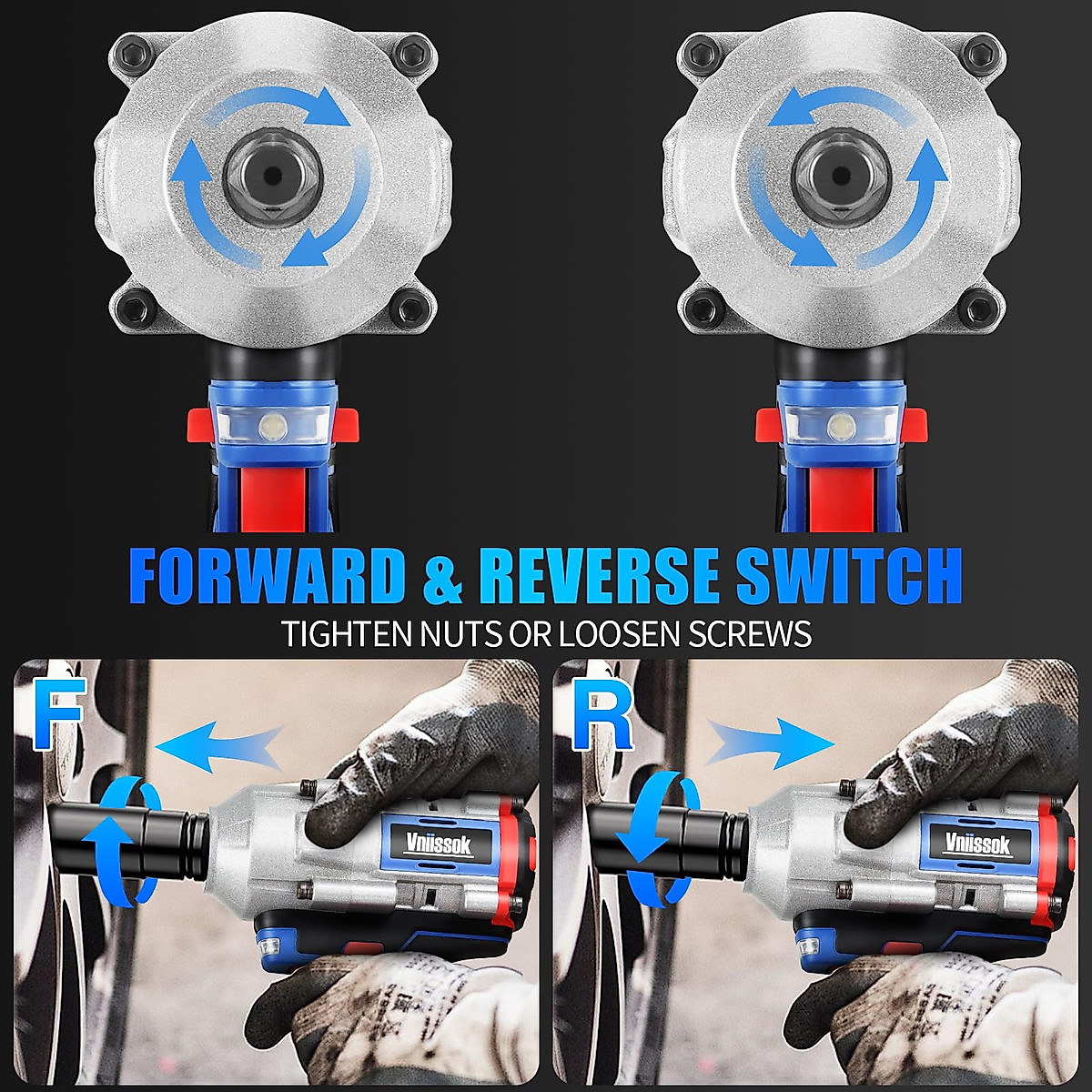 Vniissok Cordless Impact Wrench, 1000N.m(740ft-lbs) High Torque Brushless Impact Gun with 2 x 4.0Ah Batteries, Electric Impact Driver for Car Tires Truck Mower