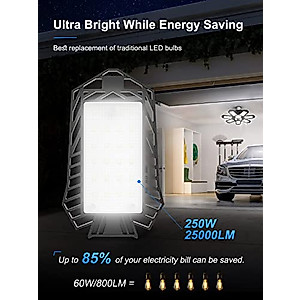SEOBIOG 8-Pack LED Garage Lights, Ultra Bright 250W 25000LM Garage Lights Ceiling LED, 6500K Daylight Shop Light w/ 7 Panels, Light Bulbs for Garage, Workshop, Warehouse, Barn