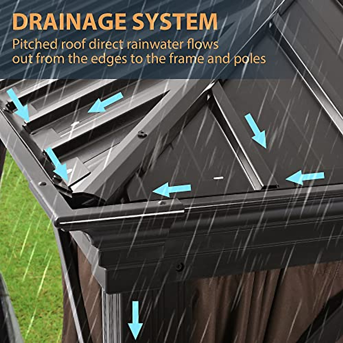 HAPPATIO 12' x 16' Hardtop Gazebo, Galvanized Steel Patio Double Roof Aluminum Gazebo with Curtains and Netting, Metal Permanent Pavilion Outdoor Gazebos for Patios, Gardens (Brown)