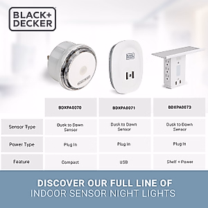 Black+Decker Surge Protector Outlet Shelf with Night Light, 6 Grounded Outlets, 2 USB, 100 Lumen