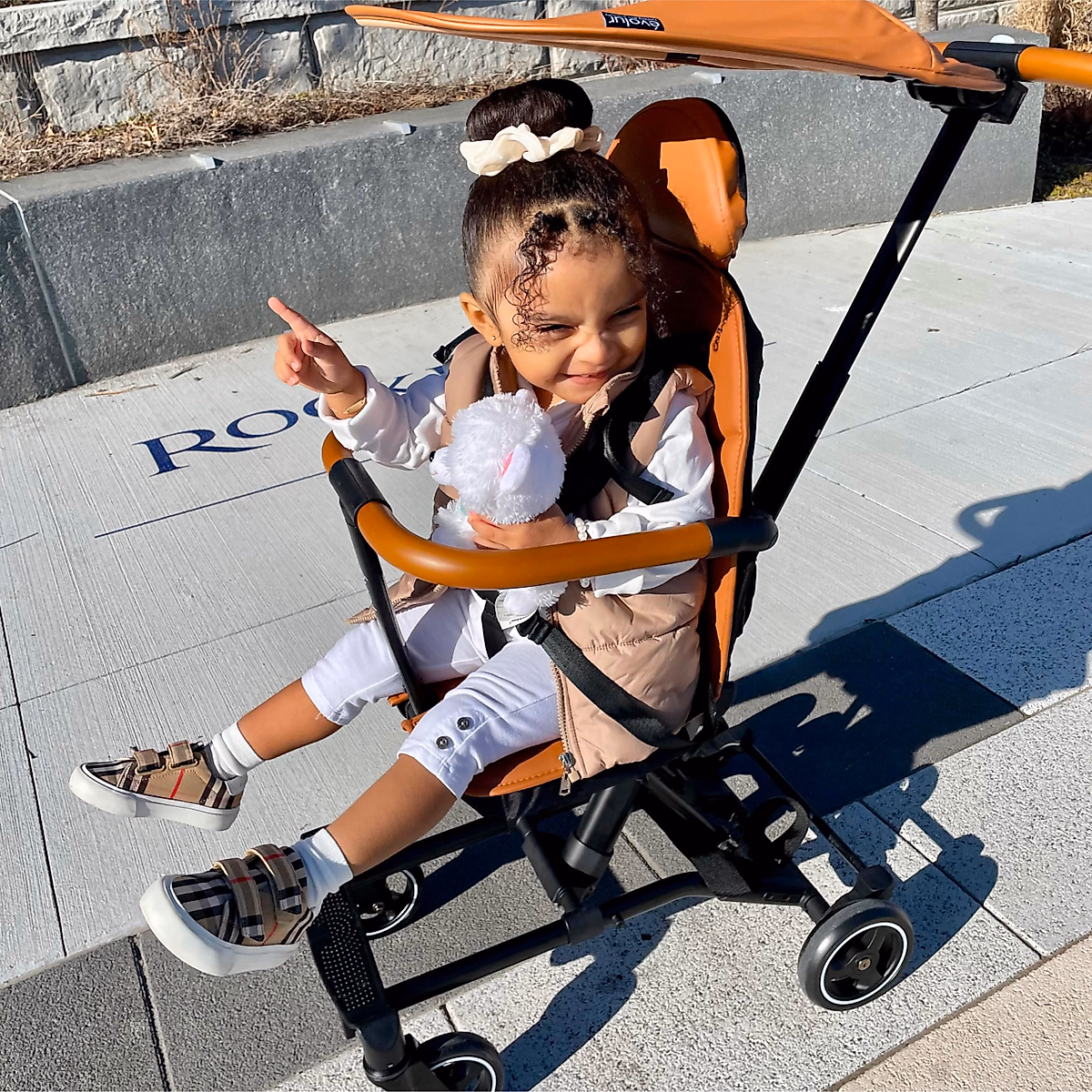 Evolur Cruise Rider Stroller with Canopy, Lightweight Umbrella Stroller with Compact Fold, Easy to Carry Travel Stroller - Cognac