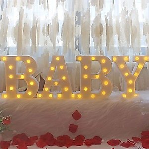 ZUOKEMY 4 LED Baby Marquee Logo Light, Large Baby Monogram Decorative Light, Warm White Glowing Letters Perfect for Baby Shower Party, Birthday Party, Home Bedroom Nursery Table Wall Decor (Baby)