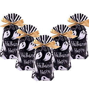 VIFOME 24 PCS Halloween Favor Bags Ghost Treat Bags Gift Bags Plastic Drawstring Bags Candy Goodies Bags Gift Wrapping Bags Halloween Party Decoration