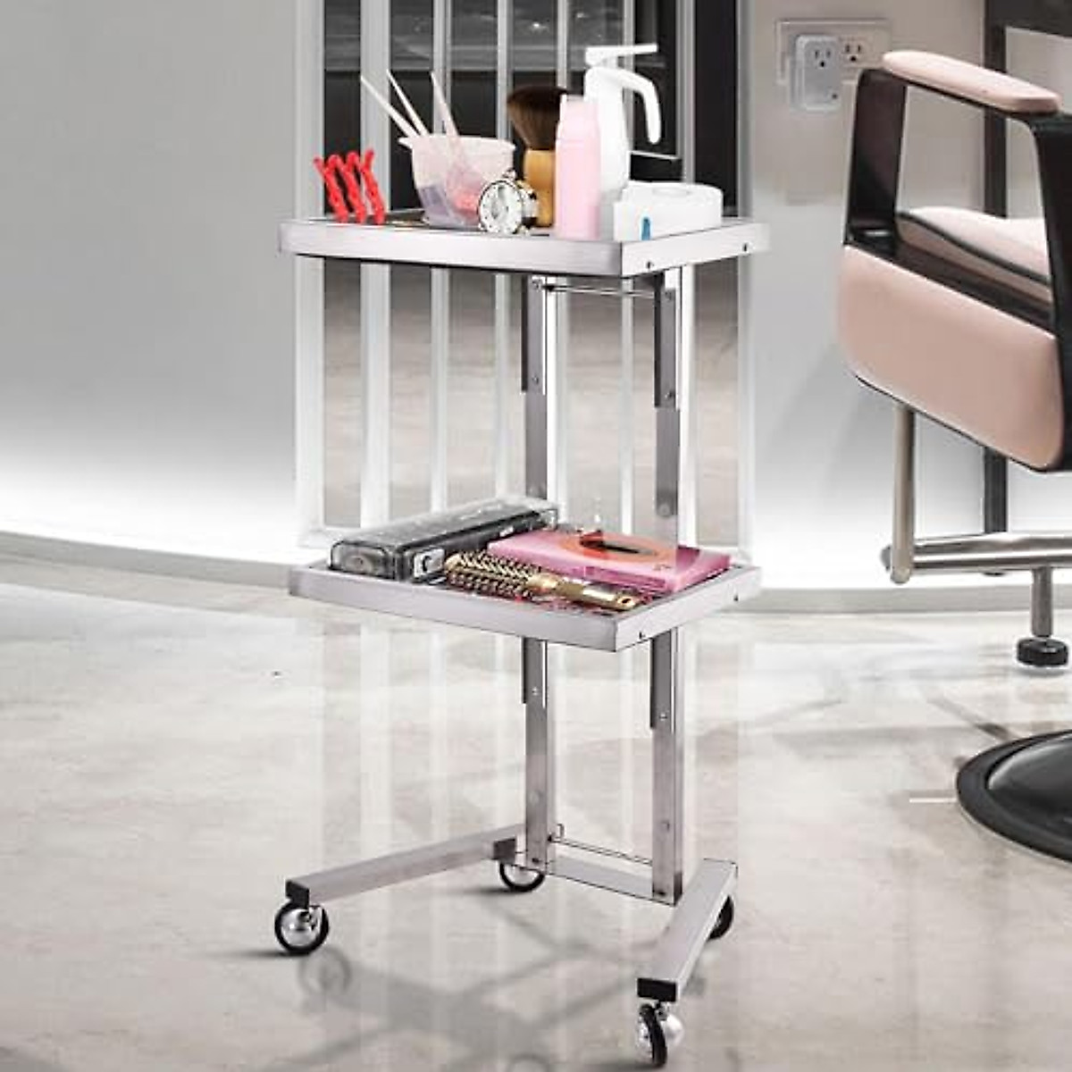 Folding Tray Trolley | Stainless Steel Rolling Cart - Modern Simple Pallet Design Utility Cart on Wheels for Living Room, Bathroom, Kitchen, Bedroom
