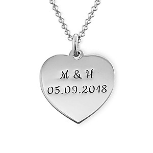 MYKA Personalized Engraved Heart Necklace - Precious Metal Silver 925 Custom Gift Pendant-Valentine's Day Love Jewelry for Her (Sterling Silver 925)