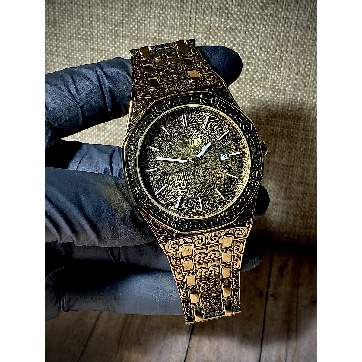 Men's Women's Hexagonal Black Gold Arabic Versus Dial Wrist Watch Band Luxury Bracelet Dial Watch For Men Women Hip Hop Watch, Waterproof Calendar Watch Fashion Classic Design Watch for Men