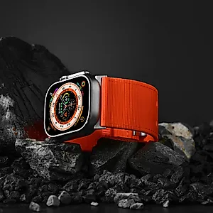 Tefeca Dual Series Band Compatible with Apple Watch Ultra 2/Ultra 49mm, Series 10 46mm, Series 9/8/7 45mm, SE2/SE/6/5/4 44mm (Orange Nylon with Silver Adapters, 49/46/45/44mm