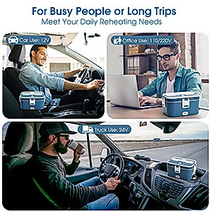 Kabbas Electric Lunch Box Food Heater 70W Leakproof Portable Heated Lunch Boxes for Adults Car Truck Work, Portable Microwave, 12/24V&110/220V Self Heating Lunch Box with 1.8L Removable Container