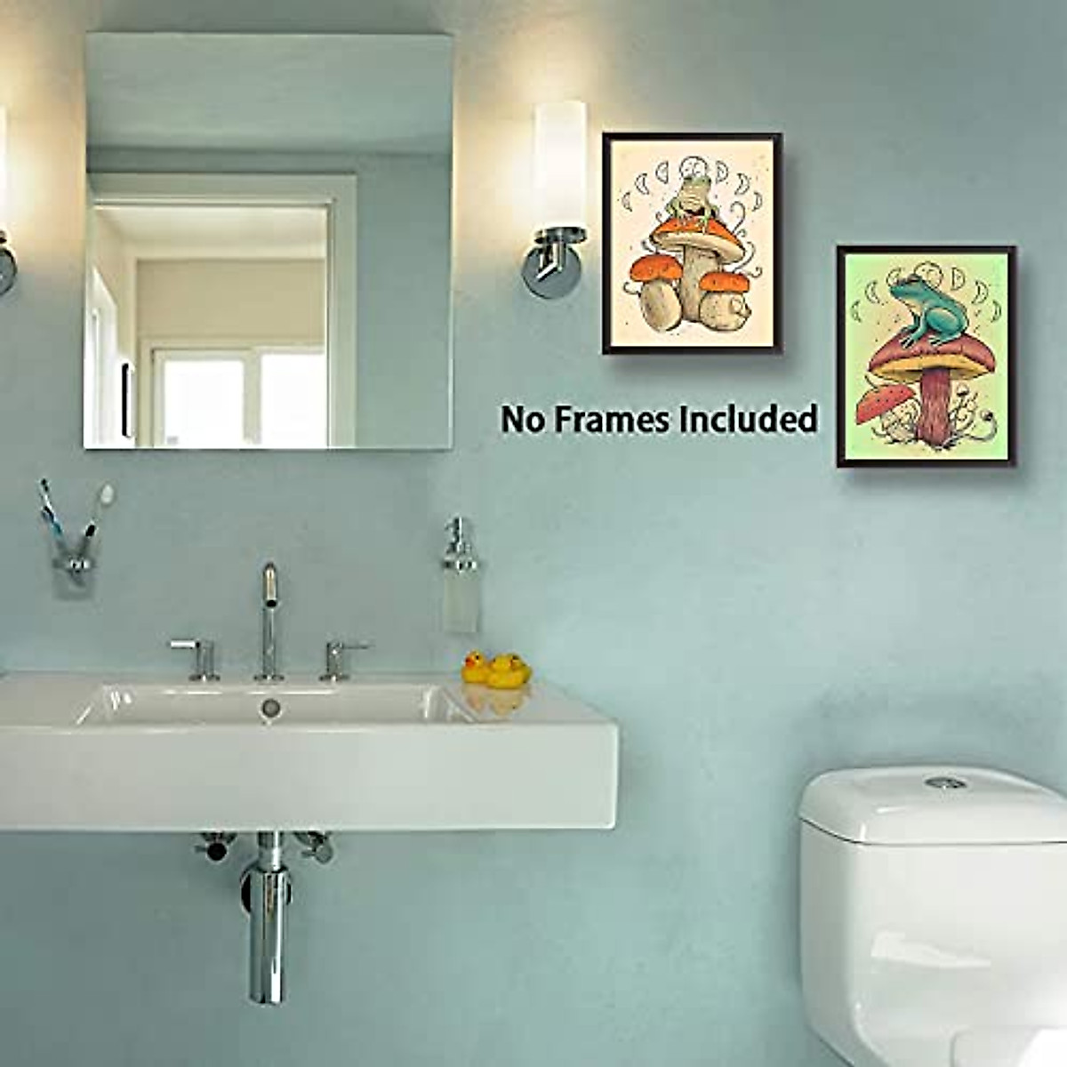 Funny Frog Posters Vintage Frog Mushroom Wall Art Prints, Retro Cute Frog Mushroom Creativity Nature Illustration Canvas Art Prints for Bathroom Bedroom Living Room Decor, Set of 4-(8”x10”, Unframed)