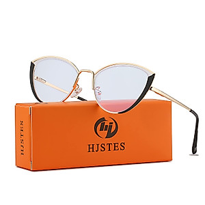 HJSTES Blue Light Blocking Glasses Women Trendy Cat Eye Metal Frame Computer Reading Eyewear(Black)