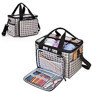 Teamoy Crochet Bag,Knitting Bag Yarn Tote with Compartments for Knitting Needles, Crochet Hooks, Knitting Project and Accessories, Bag Only, Gray Dots