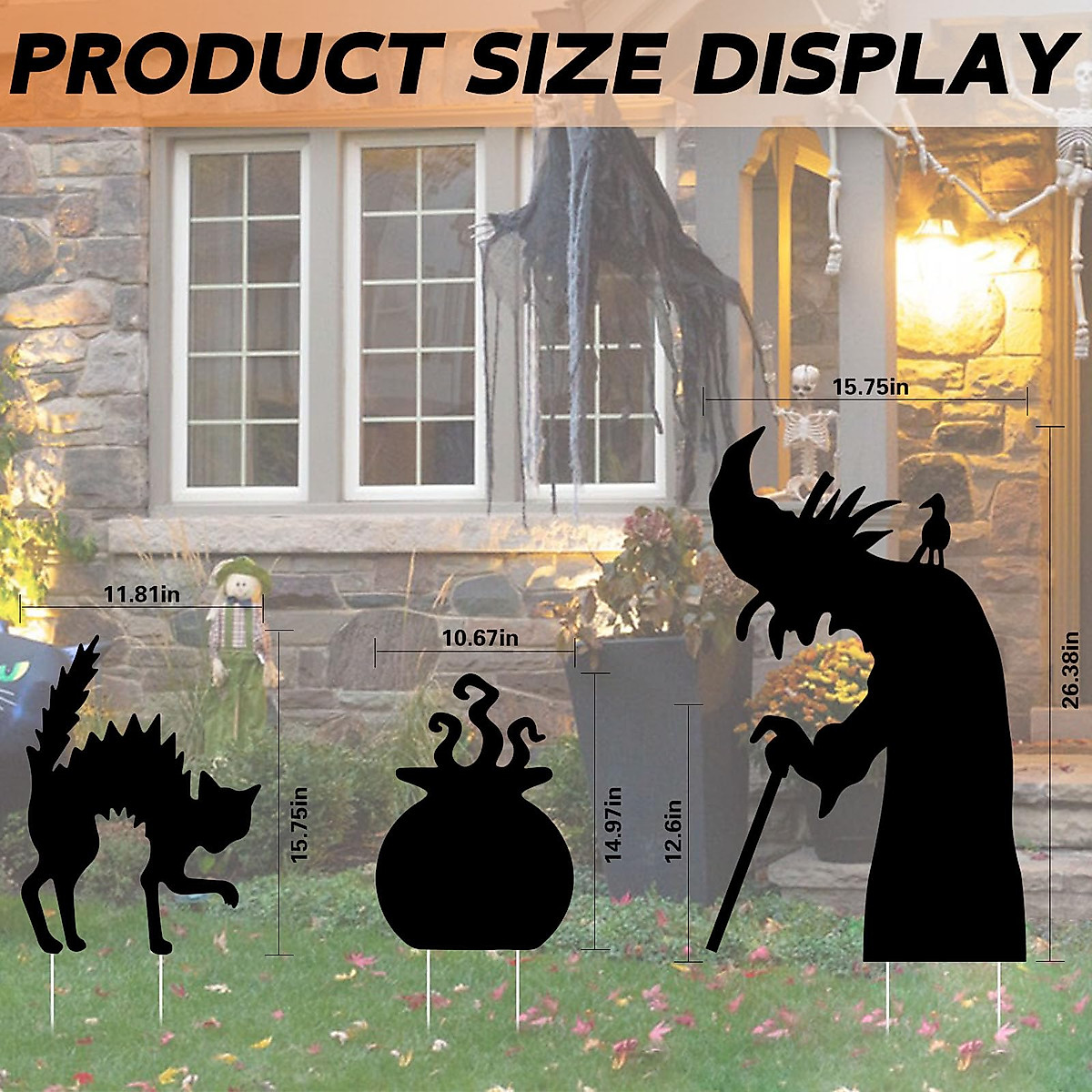 Wironlst Halloween Decorations Outdoor Black Cat Witch Cauldron Yard Signs with Stakes, Scary Witch Silhouette Halloween Decorations for Outdoor Yard Lawn Garden Halloween Decor