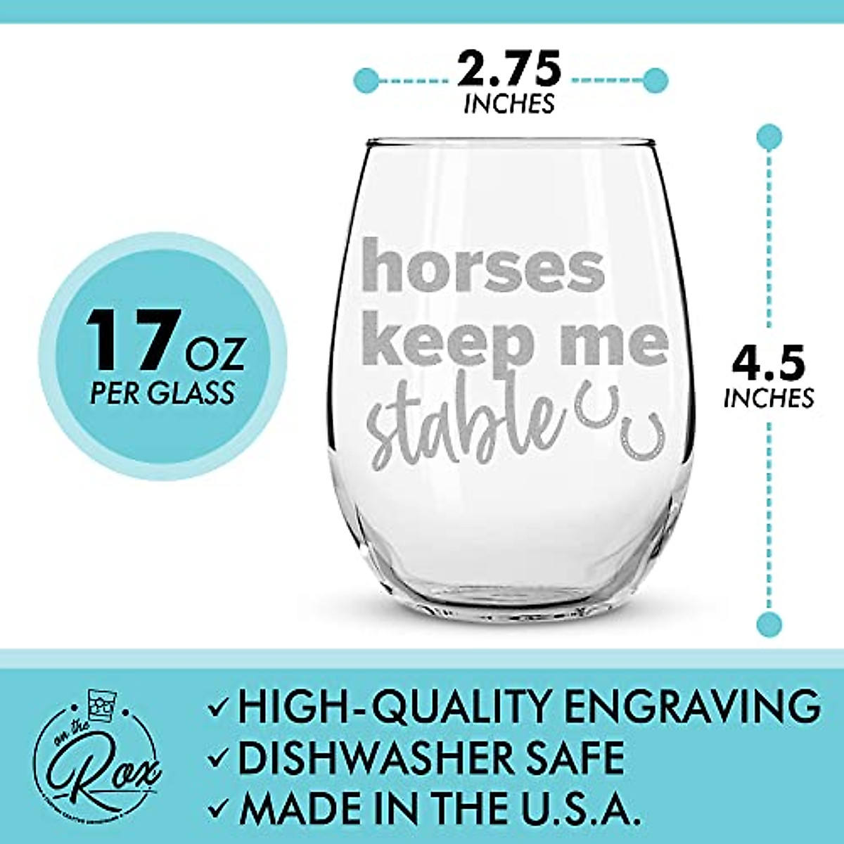 Horse Gifts for Horse Lovers - “Horses Keep Me Stable” “I’d Rather Be At The Barn” 17Oz 2PC Stemless Wine Glass Set - Funny Horse Gifts For Women - Horse Cup/Tumbler for Horse Lovers