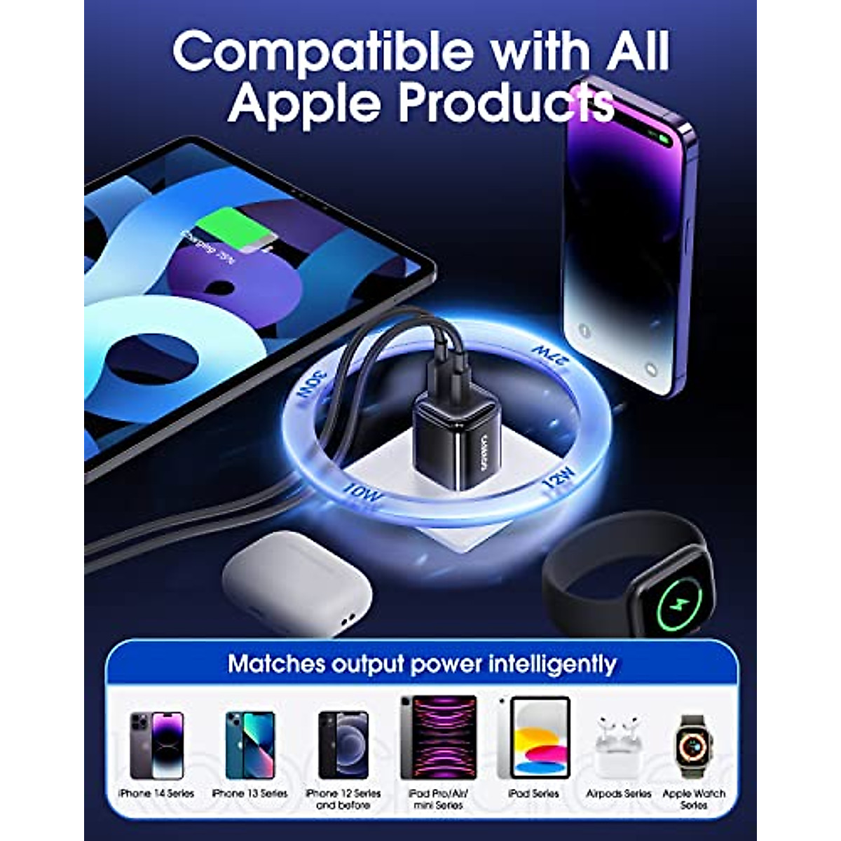 [Fastest & Safest Charging] [Apple Certified Pi Chip] Original iPhone Charger Dual Port 30W GaN III Charger Block, CASEKOO USB C Wall Charger for iPhone 14/14 Pro/14 Pro Max/14 Plus/13 and More,Black