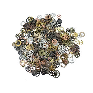 levylisa Bulk 500 Gram Small Plated Wheel Gear,GearJewelry Scrapbooking Charms Wheel,Old Steampunk Watch Parts Pieces Vintage Antique Cogs Wheels (500g)