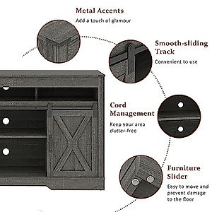 windaze Farmhouse 65 inch TV Stand, Entertainment Center with Sliding Barn Doors, Dark Grey