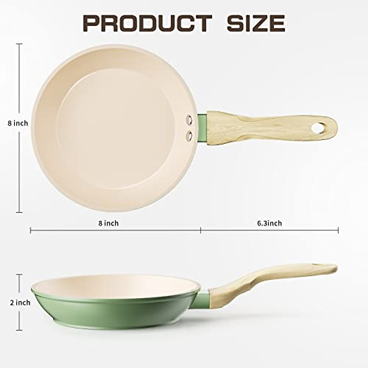 Nonstick Frying Pan, Healthy Ceramic Nonstick 8 Inch Frying Pan Skillet, Small Frying Pan Non Stick Omelette Pan with Bakelite Handle, Induction Compatible, 100% PFOA TOXIN Free, Green