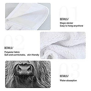 Qilmy Hand Towels Set of 2, Absorbent Hanging Towels with Loop & Hook, Dishcloths Wash Cloth for Kitchen Bathroom, Highland Cow