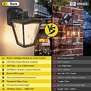 YARBO Smart Outdoor Wall Lantern with GFCI Outlet, APP Control Porch Lights, Color Changing RGBW Outdoor Wall Sconce, Work with Alexa (Required SML Gateway), Outdoor Wall Lights for House, ETL Listed