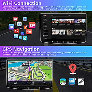 Android 11 Single Din Car Stereo 10 inch Rotatable Angle Screen Touch Screen Android Head Unit Support GPS Navigation FM RDS Bluetooth HiFi WiFi USB Mirror Link + Backup Camera&MIC