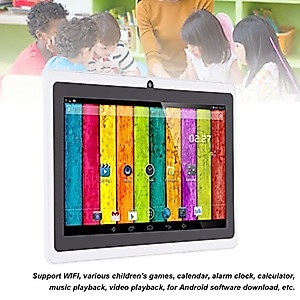 Tablet, 7inch 8GB ROM Quad Core CPU Tablet for Kids, Puzzle Early Education Tablet Kids Tablet, Support WiFi, Dual Camera, Gifts for Children (White)