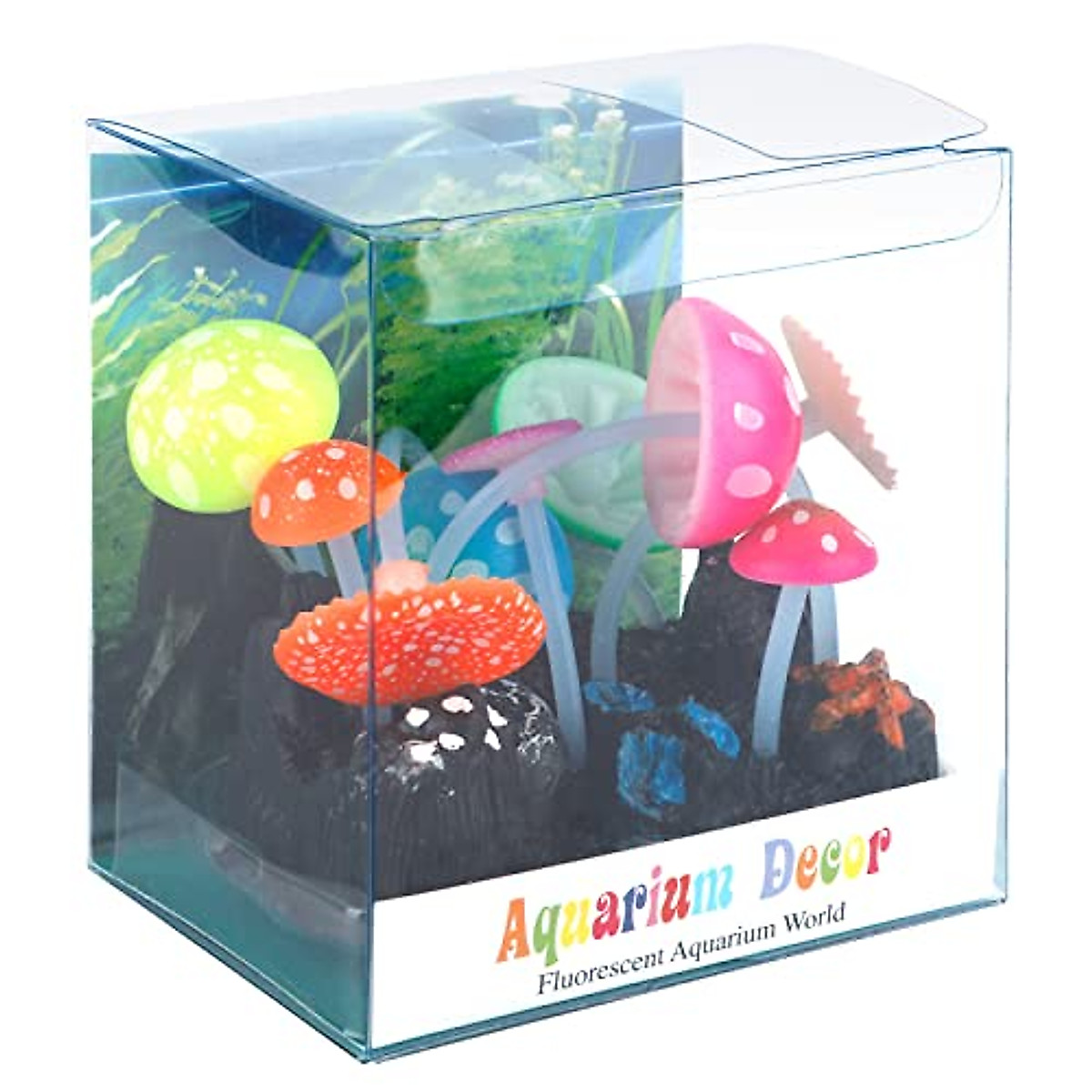 Uniclife Glowing Effect Artificial Mushroom Aquarium Plant Decor Ornament Decoration for Fish Tank Landscape