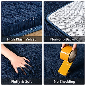 FALARK Super Soft Area Rugs for Bedroom Living Room, 5x7 ft Navy Blue Fluffy Rug Carpets for Girls Kids Room, Shaggy Fuzzy Indoor Modern Plush Rugs for Nursery Dorm Home Decor, Navy Blue