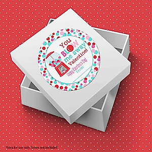 You Blow Me Away Bubble Gum Valentine Party Favor Sticker Labels for Kids, 40 2" Party Circle Stickers by AmandaCreation, Great for Classroom Valentines, Envelope Seals, Gifts & Treats